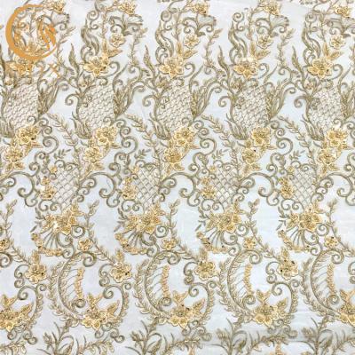 Cina Tessuto in rilievo pesante del pizzo di applique di nylon 3D di 20% con il modello floreale in vendita