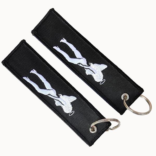Quality OEM Factory Custom Color Double-sided Woven Label Twill Fabric Embroidery Aviation logo Luggage Tag Keychain for sale