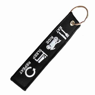 China 3-Pack Keychains de Ciclismo bordados - Design motivacional 'Eat Ride Sleep' + Acessórios de Motocicleta / Equipamento para o Exterior + Tecido Durável & Anéis de Metal + Pacote Pronto para Presentes à venda