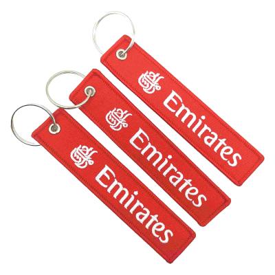 China Red White Aviation Tag Keychain Customizable Double Embroidery Promotional Gift for sale