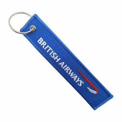 China British Airways Custom Embroidered Key Tags Double Sided Reinforced Metal Ring for sale
