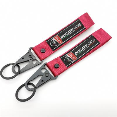 China ​​Custom Ducati Corsa Keychain Strap - Vibrant Pink Fabric + Signature Shield Emblem - Track-Ready Style Statement​ for sale