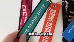 Satisfaction Guarantee Custom Logo Embroidered Woven Polyester Keychain