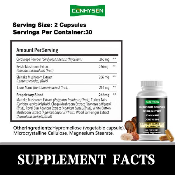 Quality Private Labels Mushroom Complex Capsules Boosts Immune Gut Health Energy 10 for sale