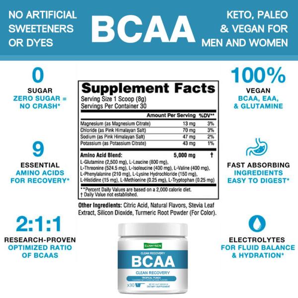 Quality Clean Recovery BCAA Powder Supports Fluid Balance Muscle Repair Zero Sugar for sale