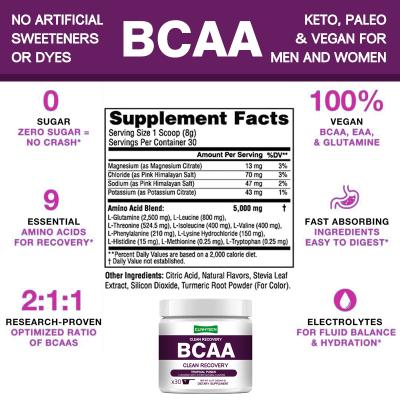 Cina Custom Clean Recovery BCAA Powder 100% Vegan Boost Prestazioni Cognitive Funzione Cerebrale in vendita