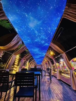 China Moderne intelligente outdoor prefab sterrenkamer waterdicht polycarbonaat koepels voor glamping geodetische koepel huis voor hotels Te koop