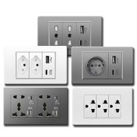 China Acrylic Tempered Glass Panel Wall Switch Socket Universal EU Standard Electrical Socket Outlet Light Switch Factory Plug Sockets for sale