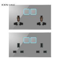 China Electrical 25A&45A Power Wall Switch With LED Light Luxury Multi Functional Point Reset Button Glass Wall Switch Socket for sale