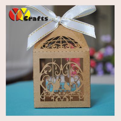 China Laser cut wedding favor box kraft paper chocolate packaing box for wedding party favor and gifts free name logo for sale