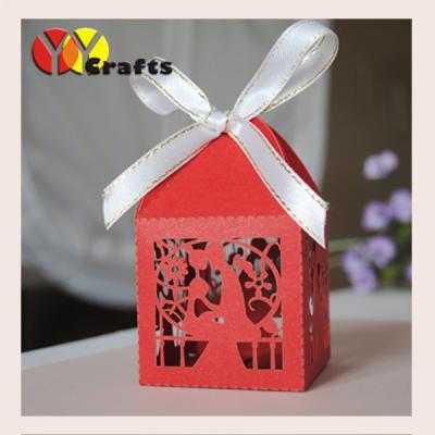China Wedding favors boxes red love bride groom laser cut candy box for sale