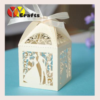 China mini decorative wedding cake boxes laser cut bride and groom gift boxes chocolate packaging boxes for sale
