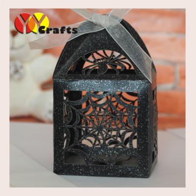 China Laser cut wedding gift boxes black cobweb Halloween candy box from China for sale