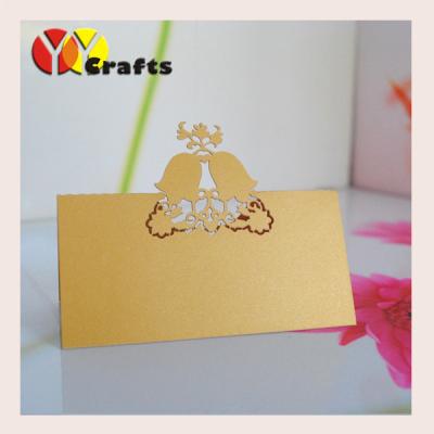 China Gold Paper Laser Cut Wedding Place Cards Cute Love Bells , Wedding Table Place Name Cards for sale