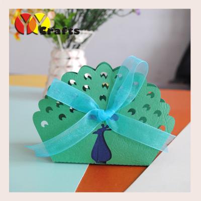 China Laser cut peacock wedding box laser cut paper box green and sea blue for sale