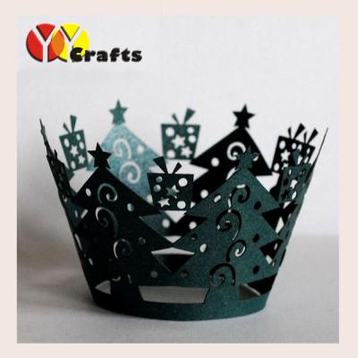 China Christmas tree Laser Cut Cupcake Wrappers green color paper deoration for sale