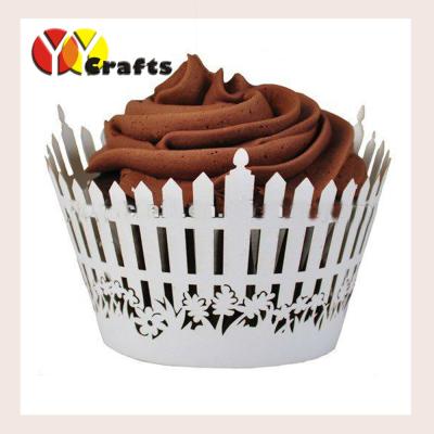 China White Laser Cut Cupcake Wrappers fence design cupcake holder for sale