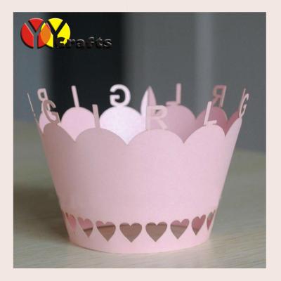 China Baby shower Laser Cut Cupcake Wrappers girl or boy design pink or blue for sale