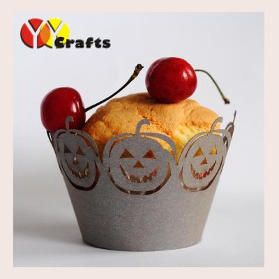 China Halloween Laser Cut Cupcake Wrappers pumpkin design paper black for sale