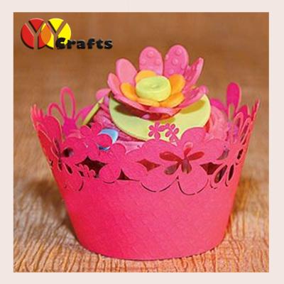 China Laser Cut Cupcake Wrappers hot pink sunflower cupcake wrapper for party wedding birthday for sale