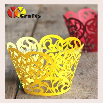 China Birthday cupcake wrapper heart leaves laser cut cupcake wrapper for Birthday Party favors for sale