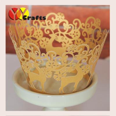 China Reindeer Laser Cut Cupcake Wrappers for Christmas party hot sale red for sale