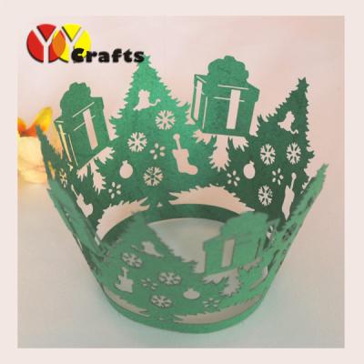 China Green christmas tree Laser Cut Cupcake Wrappers holiday favours and decorations for sale