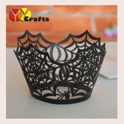 China Halloween cobweb Laser Cut Cupcake Wrappers decorative black for sale