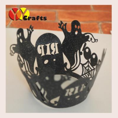 China Lace bat design cupcake wraps black laser cut cupcake wrappers for sale