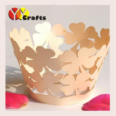 China Wedding decoration cupcake wrappers pearl paper laser cut lace cupcake wrappers for sale