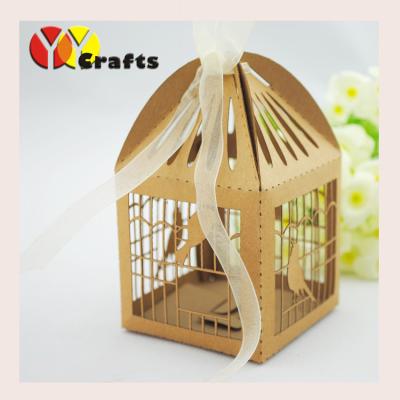 China New Laser Cut Wedding Box Kraft paper candy paper box wedding party show candy box gifts Box with ribbon for sale