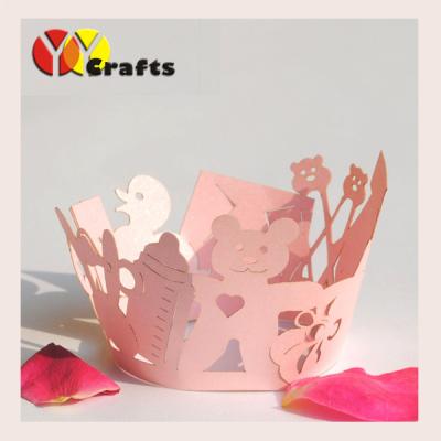 China Lovely Laser Cut Cupcake Wrappers for baby shower party paper pink or blue color for sale