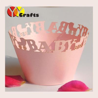 China Birthday Party Cupcake Wrappers Laser Cut Letters Metallic Paper for sale