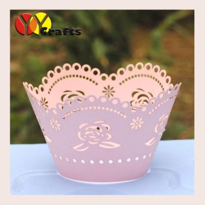 China Laser Cut Cupcake Wrappers pink rose cupcake wrapper for party wedding birthday for sale
