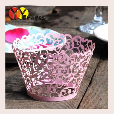 China Pink laser cutting ivy vine cupcake wrappers flower branch lace cupcake wrapper for sale
