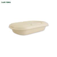 China Stackable Oval Bagasse Burger Box Leakproof Sugarcane Food Container 500ml for sale