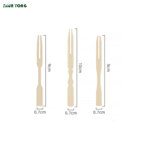 Quality OEM Disposable Bamboo Tableware Double Prong Fruit Forks For Catering & Events for sale