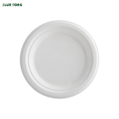 China Bleached White Biodegradable Bagasse Sugarcane Plates 7 Inch OEM for sale