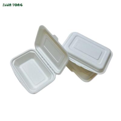 China 450ml Stackable Sugarcane Clamshell Food Container Takeout Bagasse Bento Box for sale
