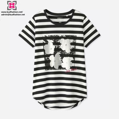 China Wholesale Custom Women Modal Yarn Dyed Stripe Short Sleeve T-Shirt for sale