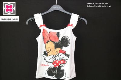 China Wholesale Custom kids Girl Jersey Cotton Print Sleeveless Shirt trimmed with laces for sale