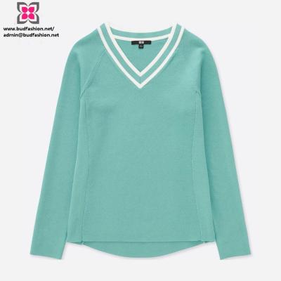 China Wholesale Custom Women Long Sleeve V Collar Fashion Sweater for sale