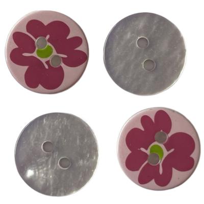 China De kleurrijke Bloemenzijde drukte Buitensporige Plastic Knopen met Gat 2 in 26L voor Kledingstuktoebehoren Te koop