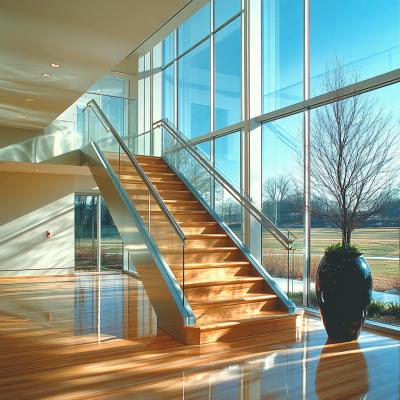 China Brushed 304 Stainless Steel Handrails with Round Cover Plate for Glass Staircases for sale