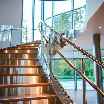 China Rust-Resistant 201 Stainless Steel Handrails with Round Plate Cover for Glass Staircases for sale