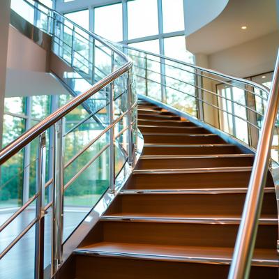 China Rust-Proof Stainless Steel Handrails with Round Plate Cover for Glass Balustrades for sale
