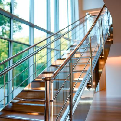 China Sleek 316 Stainless Steel Handrails with Round Cover Plate for Glass Balustrades for sale