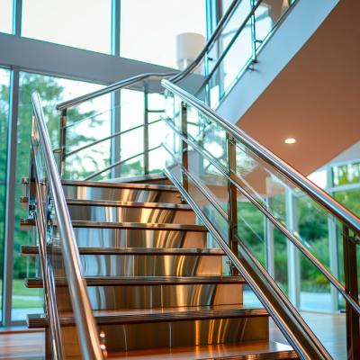 China Sleek Stainless Steel Handrails with Round Plate Cover for Glass Balustrades for sale