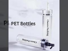 140ml PET cosméticos garrafas para loção, óleo essencial com bomba PET cosméticos grossista garrafas