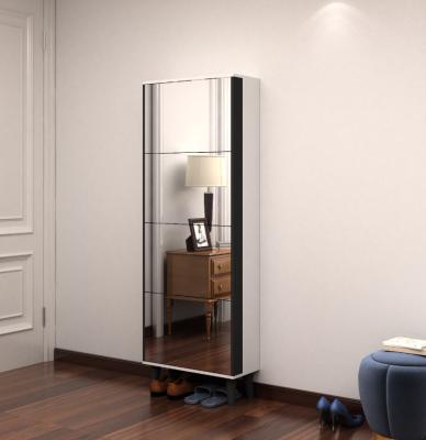 Китай White Four Layers MDF Mirror Shoe Cabinet With Legs Shoe Rack Cabinet продается